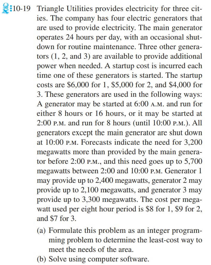 Solved 10-19 ﻿Triangle Utilities provides electricity for | Chegg.com