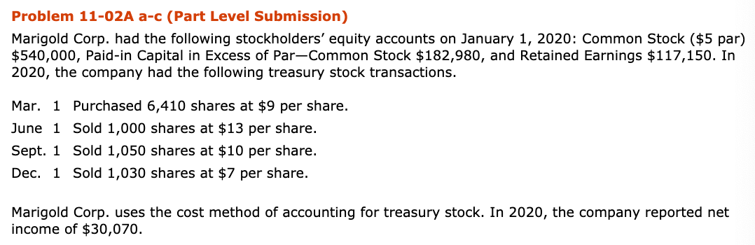Solved Problem 11-02A a-c (Part Level Submission) Marigold | Chegg.com
