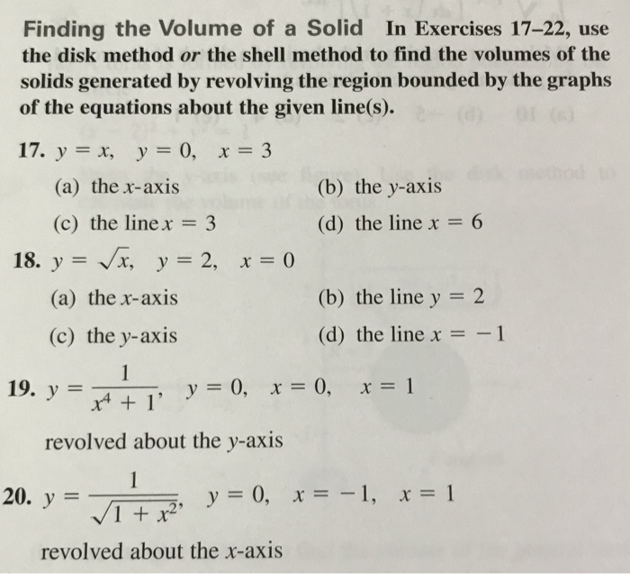 Solved Finding the Volume of a Solid In Exercises 17-22, use | Chegg.com