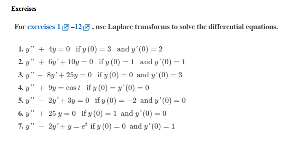 Solved Exercises For exercises 1-12 , , use Laplace | Chegg.com
