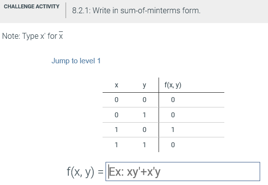 Solved CHALLENGE ACTIVITY 8.2.1: Write in sum-of-minterms | Chegg.com