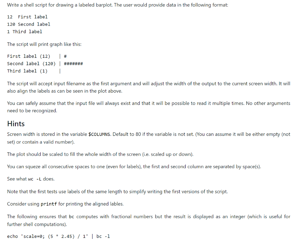 Solved Write a shell script for drawing a labeled barplot. | Chegg.com