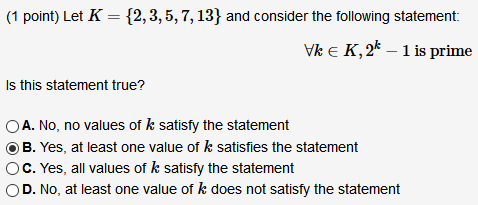 Solved (1 point) Let K = {2,3, 5, 7, 13} and consider the | Chegg.com