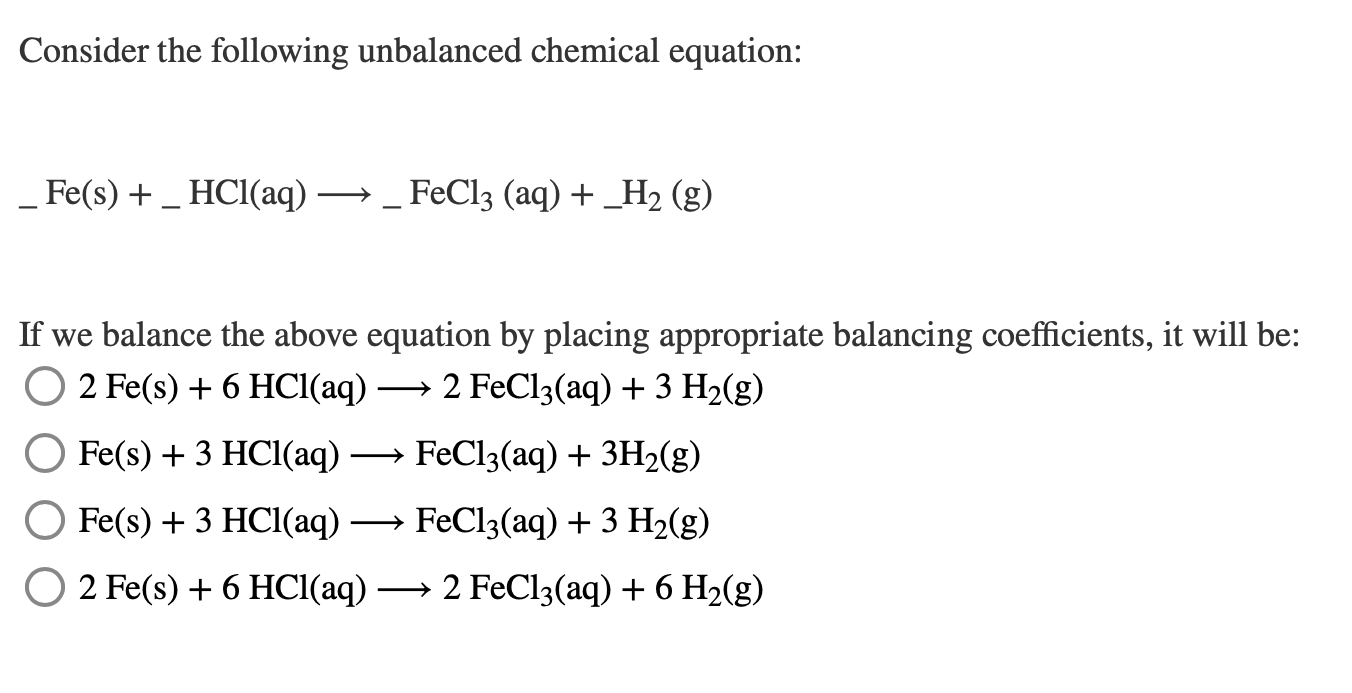 Solved Consider the following unbalanced chemical equation: | Chegg.com