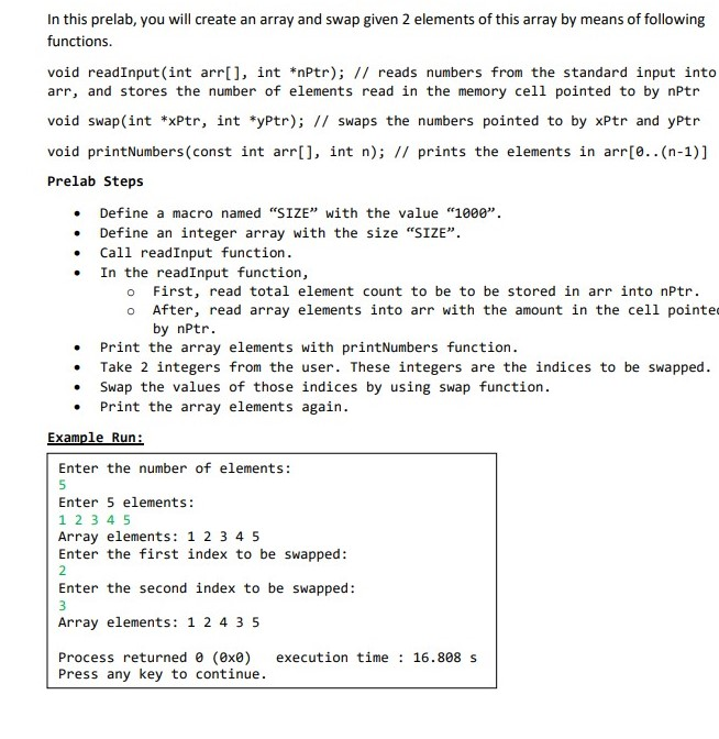 Solved In this prelab, you will create an array and swap | Chegg.com