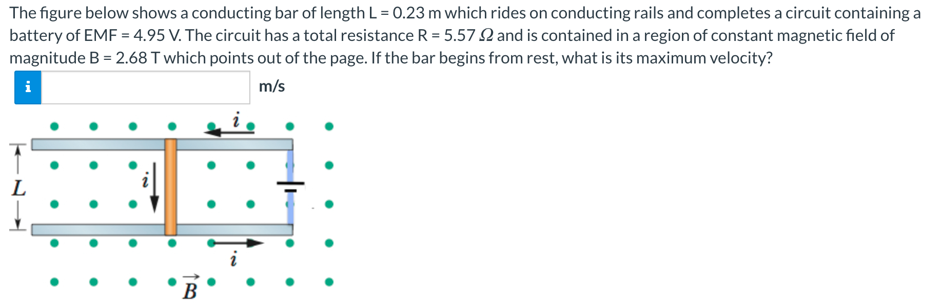 Solved The figure below shows a conducting bar of length L = | Chegg.com