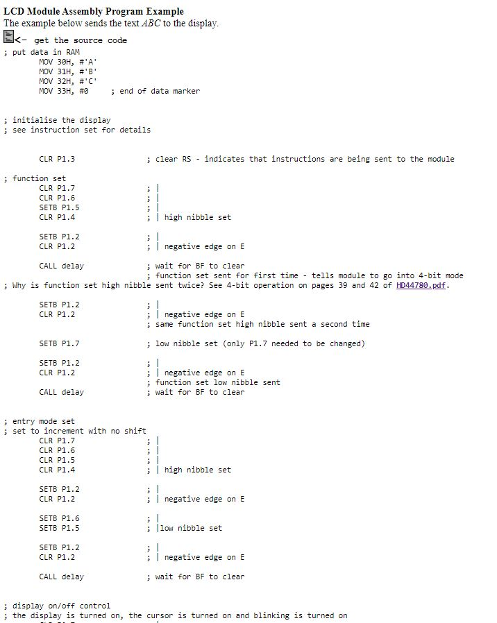 LCD Module Assembly Program Example The example below | Chegg.com