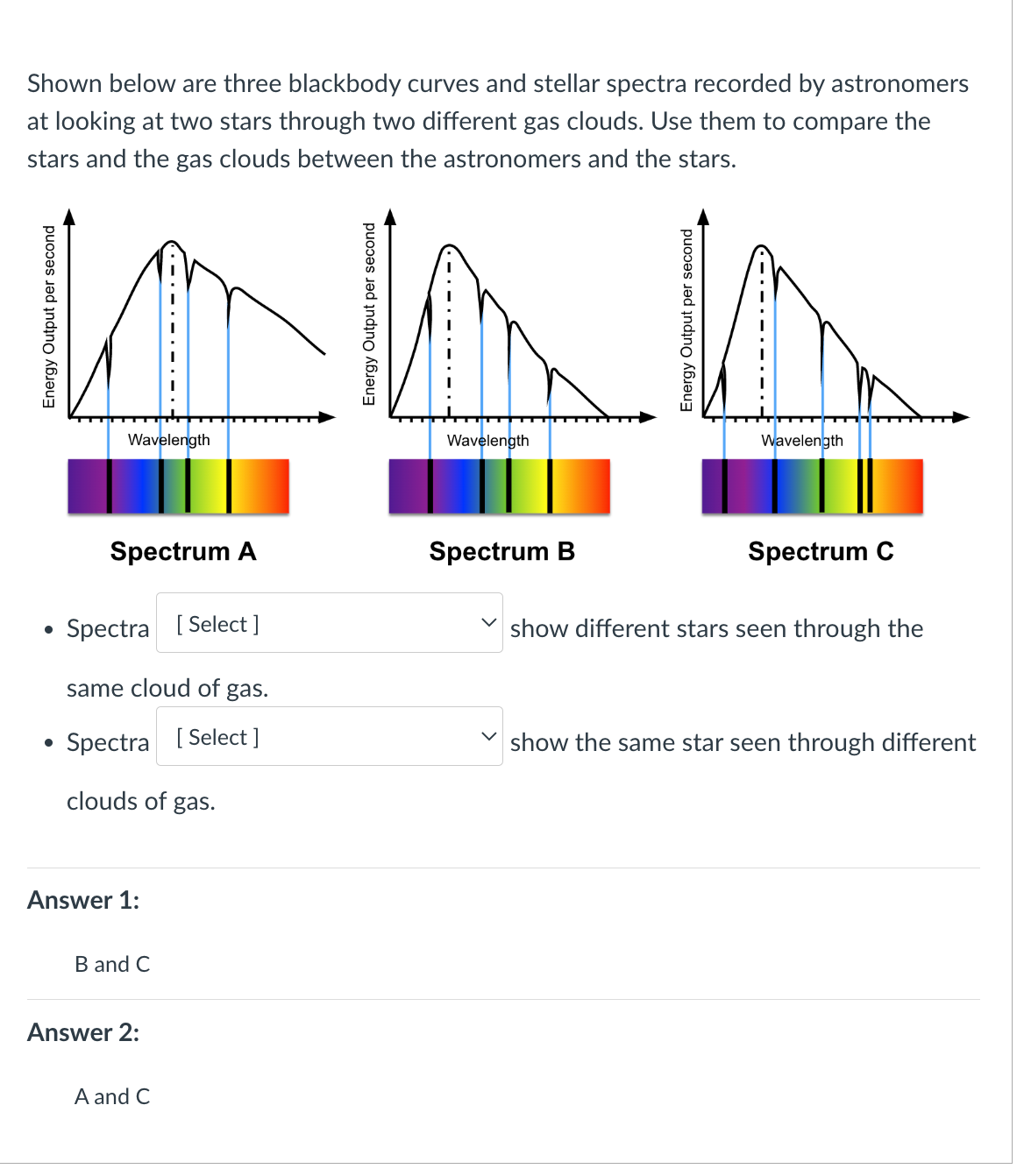 Solved Shown below are three blackbody curves and stellar | Chegg.com