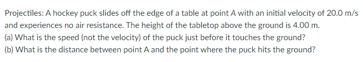 Solved Projectiles: A hockey puck slides off the edge of a | Chegg.com