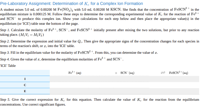 Solved Pre-Laboratory Assignment: Determination of K for a | Chegg.com