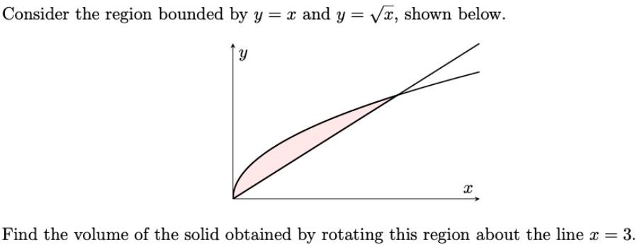 Solved Consider the region bounded by y = x and y=vx, shown | Chegg.com