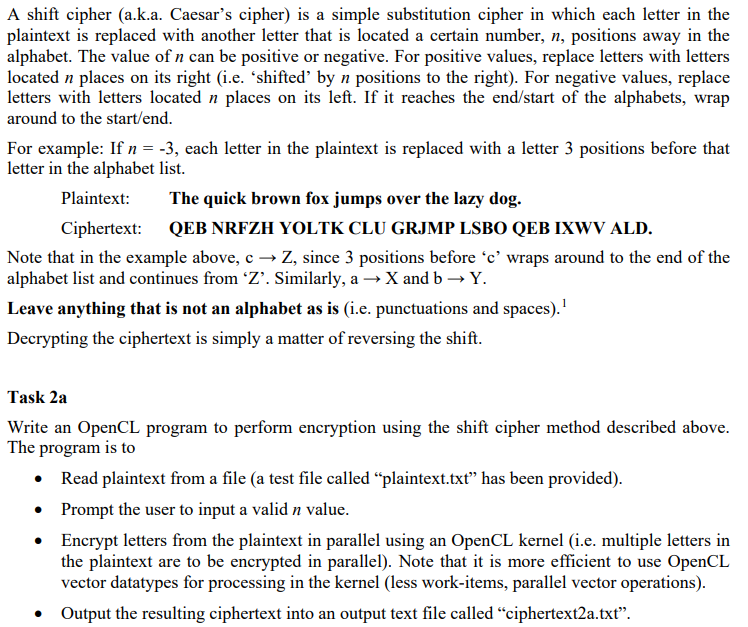 A shift cipher (a.k.a. Caesar's cipher) is a simple | Chegg.com