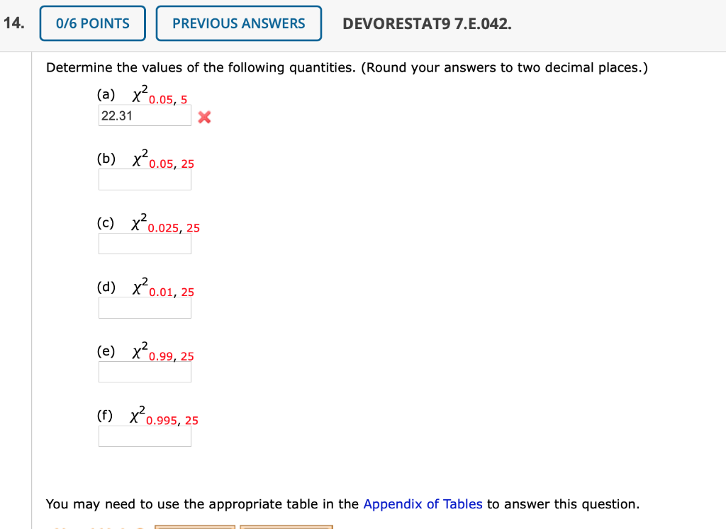 Solved 14. 0/6 POINTS PREVIOUS ANSWERS DEVORESTAT9 7.E.042. | Chegg.com