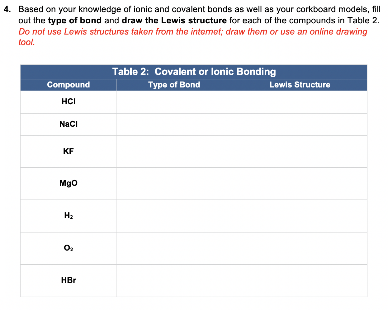 Solved 4. Based on your knowledge of ionic and covalent | Chegg.com