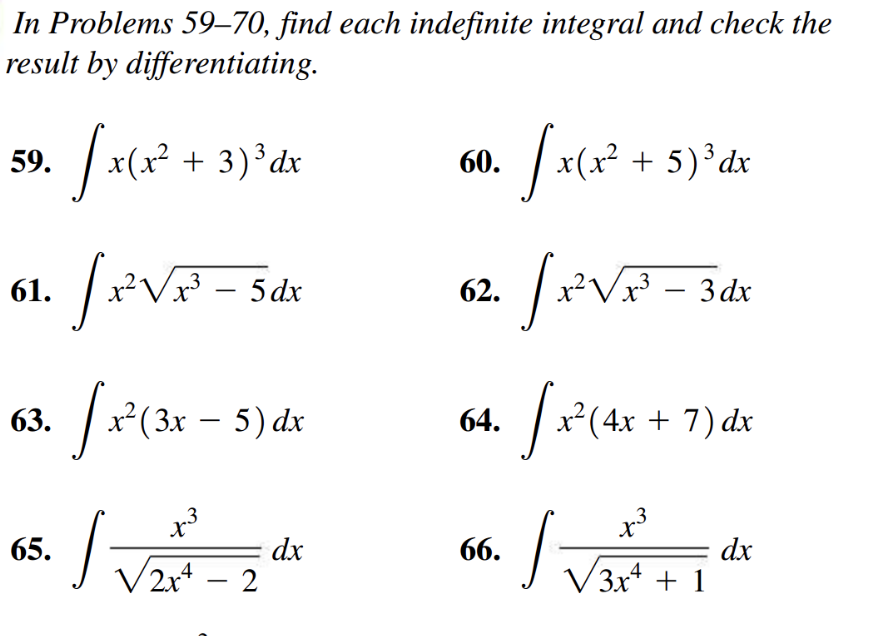 In Problems 59-70, find each indefinite integral and | Chegg.com