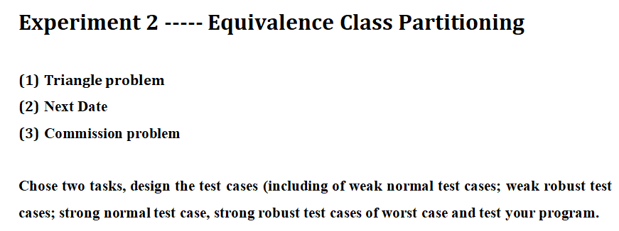 Solved Experiment 2 -Equivalence Class Partitioning (1) | Chegg.com