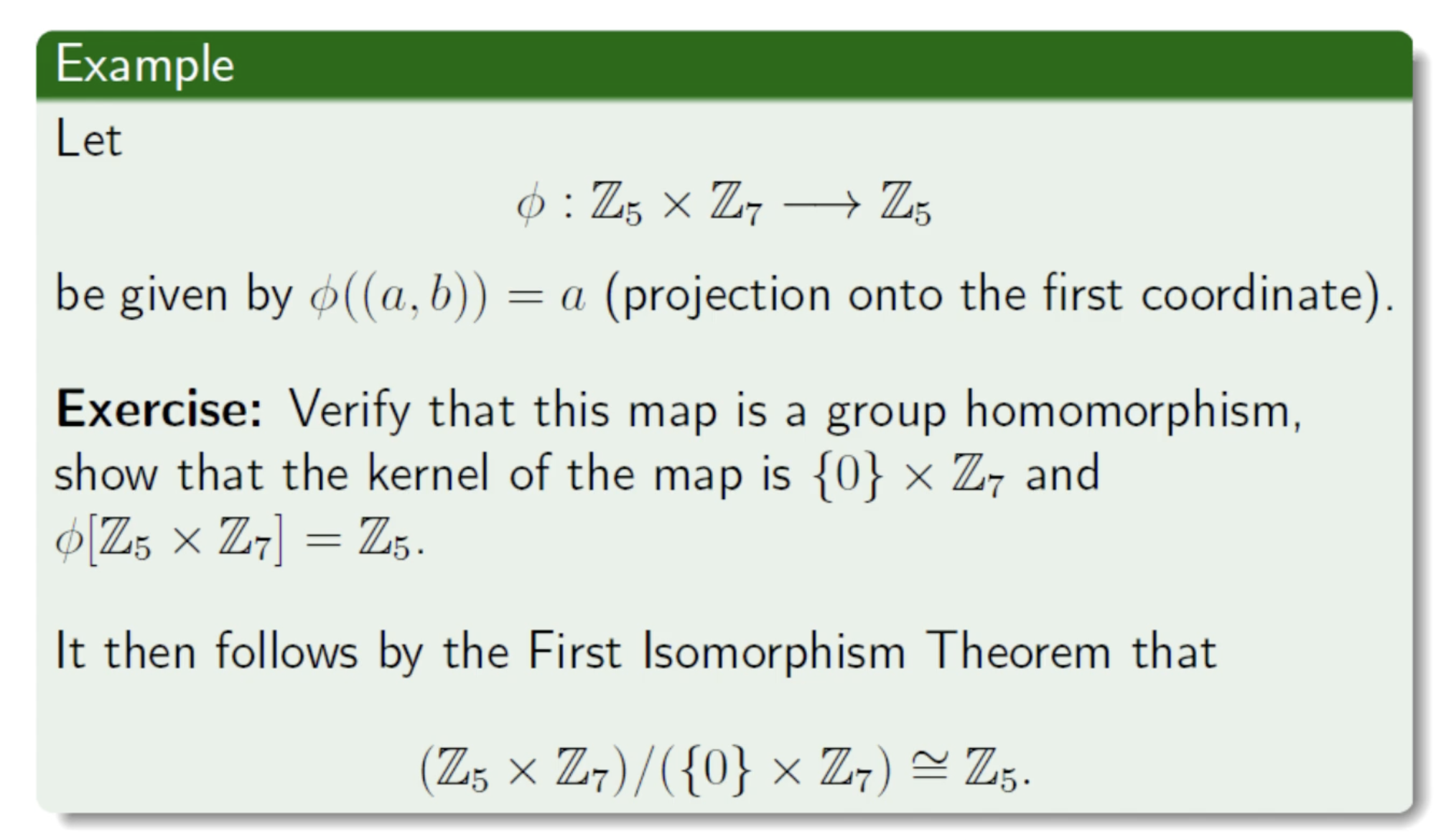 Solved Let ϕ:Z5×Z7 Z5 be given by ϕ((a,b))=a (projection | Chegg.com