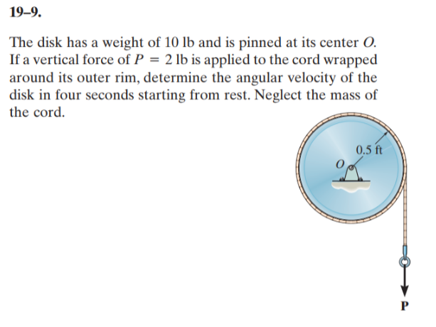 Solved 19-9. The disk has a weight of 10 lb and is pinned at | Chegg.com