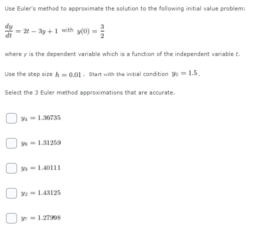 Solved Use Euler's method to approximate the solution to the | Chegg.com