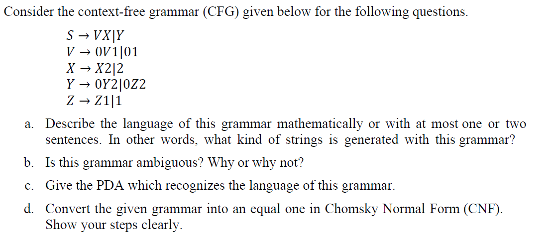 Solved Consider the context-free grammar (CFG) given below | Chegg.com
