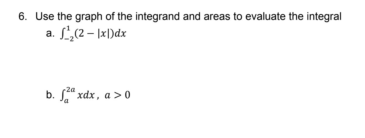 Solved 6. Use the graph of the integrand and areas to | Chegg.com