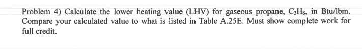 Solved Problem 4) Calculate the lower heating value (LHV) | Chegg.com