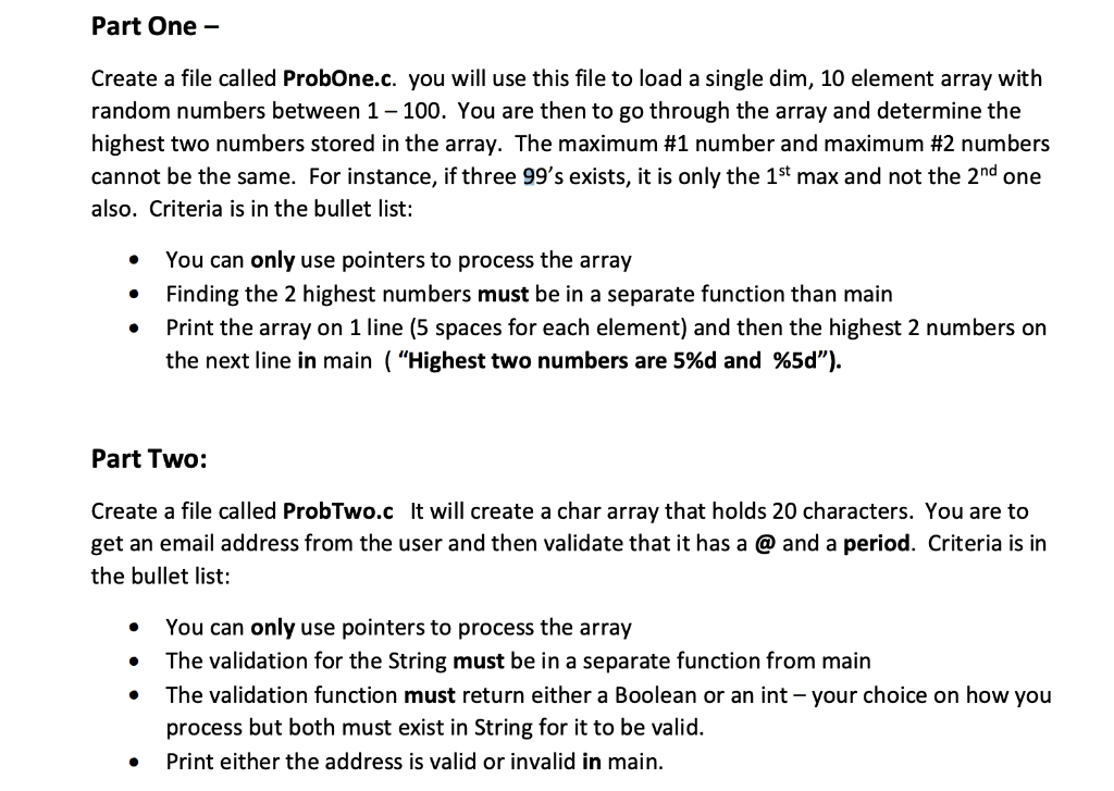 PROGRAM IN C. Part One – Create a file called | Chegg.com
