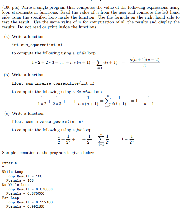 Solved (100 pts) Write a single program that computes the | Chegg.com