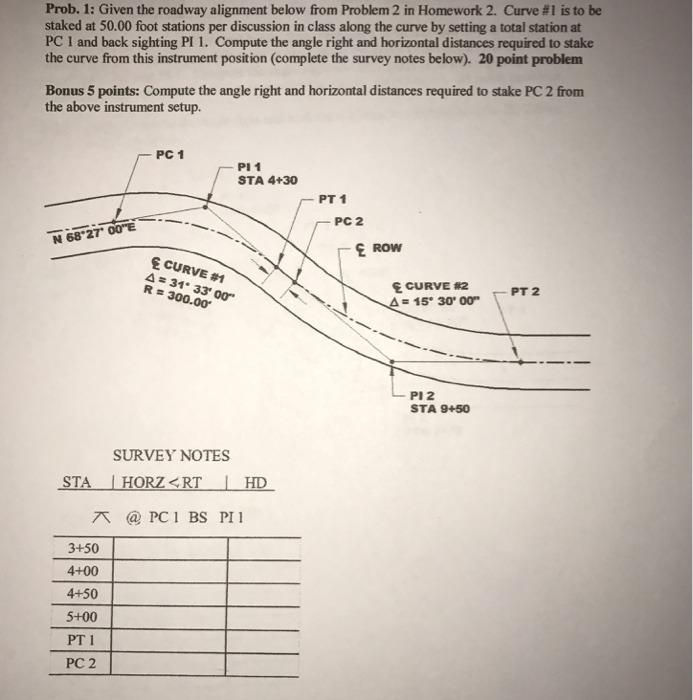 Solved Given the roadway alignment below from Problem 2 in | Chegg.com