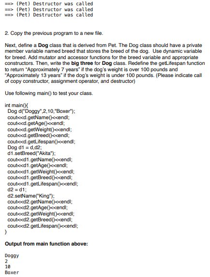 Solved 1. Define a Pet class that stores the pet's name, | Chegg.com