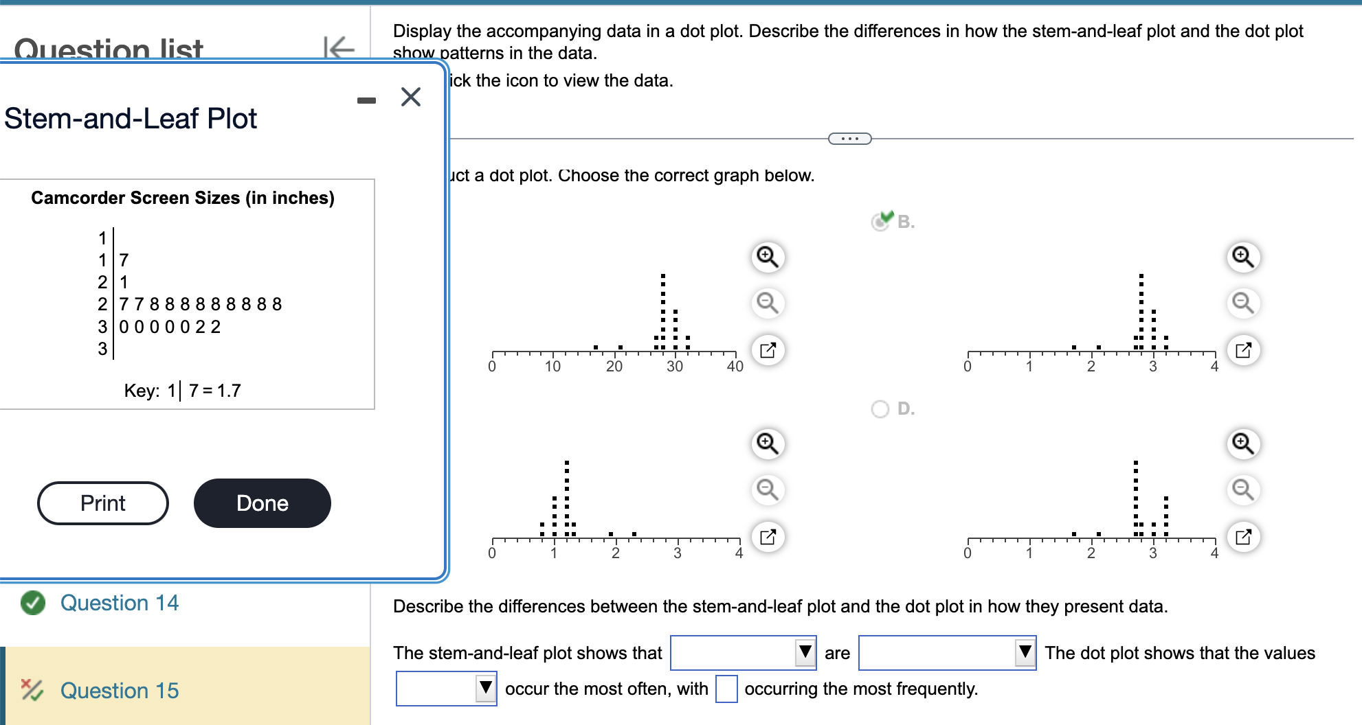 Solved Ouestinn list Display the accompanying data in a dot | Chegg.com