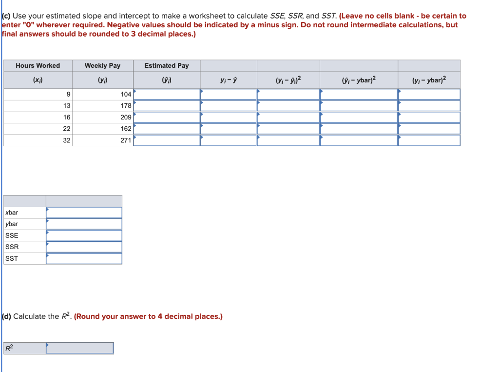 Solved a) Make an Excel worksheet to calculate SSXx,SSyY, | Chegg.com