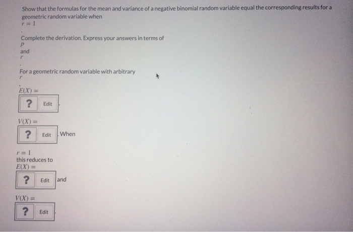 Solved Show that the formulas for the mean and variance of a | Chegg.com