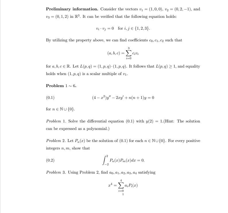 Solved Preliminary information. Consider the vectors | Chegg.com