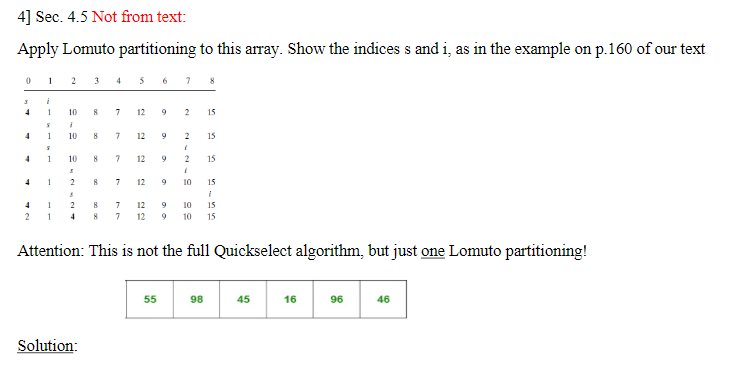Solved 4] Sec. 4.5 Not from text: Apply Lomuto partitioning | Chegg.com