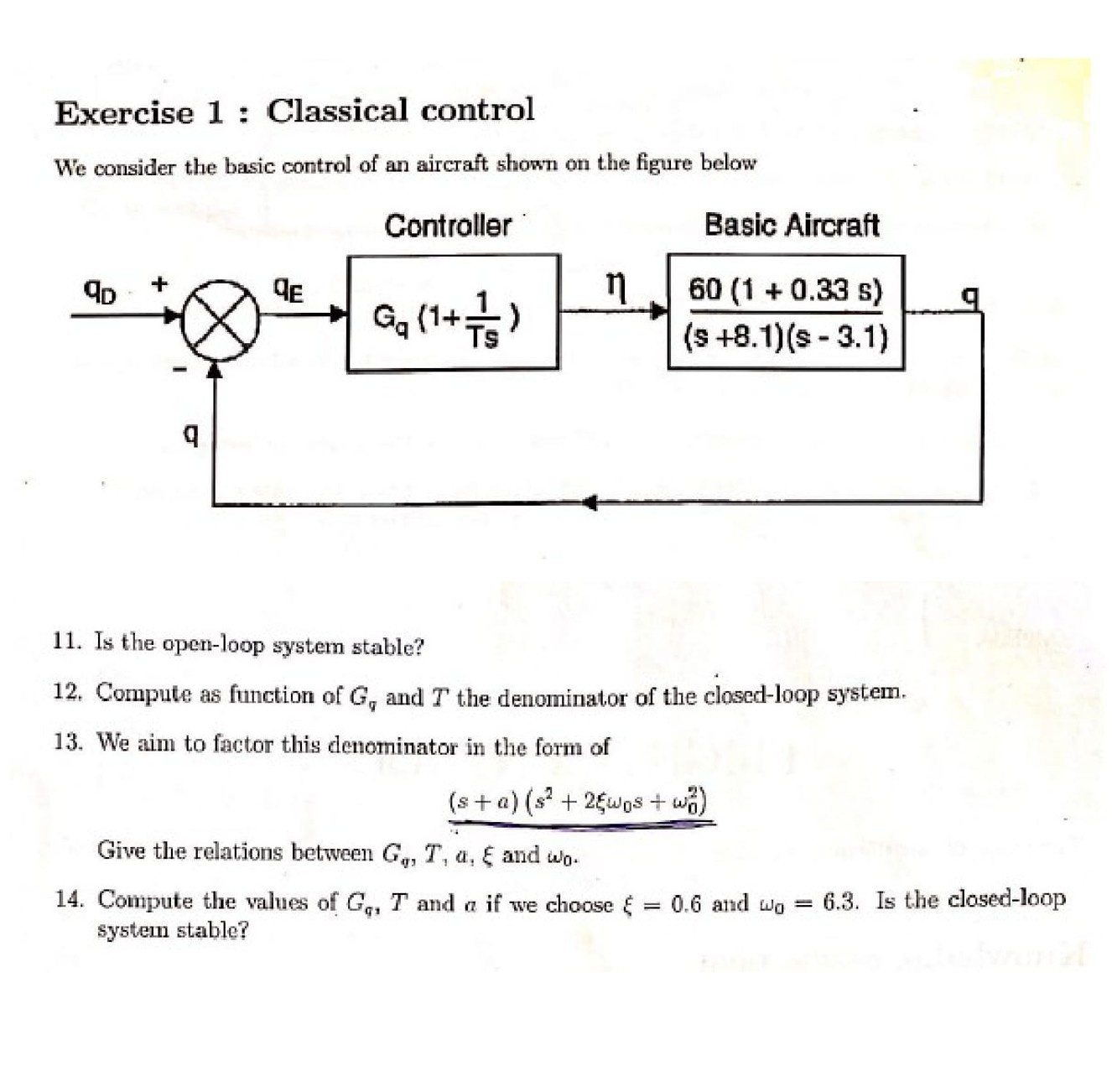 Solved Exercise 1 ﻿: Classical controlWe consider the basic | Chegg.com