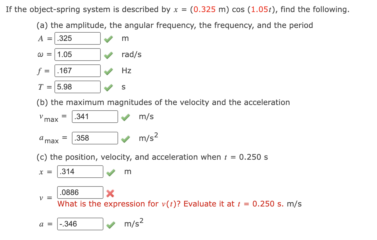 Solved SEE INCORRECT PART C IN IMAGE If the object-spring | Chegg.com