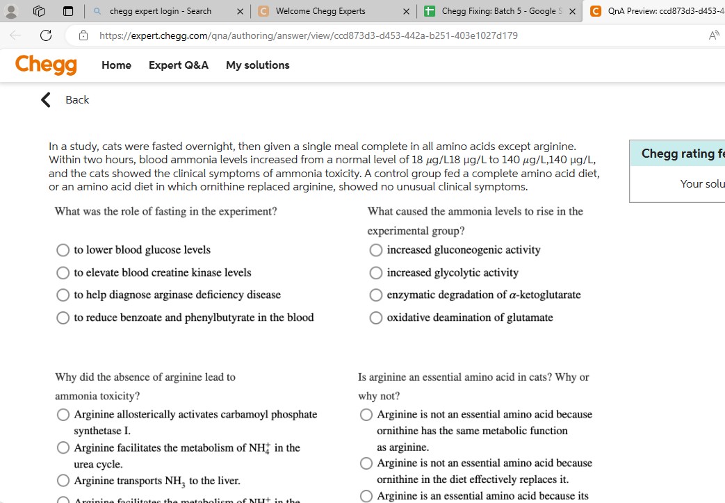 Solved BackIn a study, cats were fasted overnight, then | Chegg.com