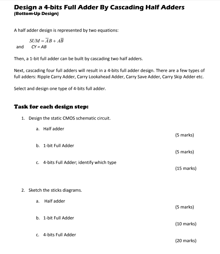 Design a 4-bits Full Adder By Cascading Half Adders | Chegg.com