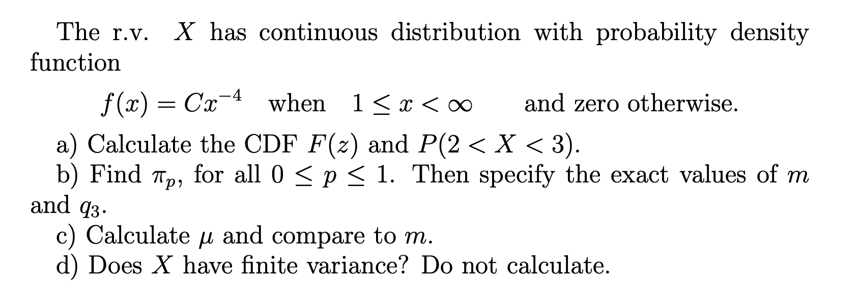 Solved The r.v. X has continuous distribution with | Chegg.com