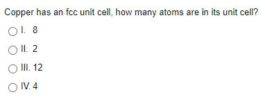 Solved Copper has an fcc unit cell, how many atoms are in | Chegg.com