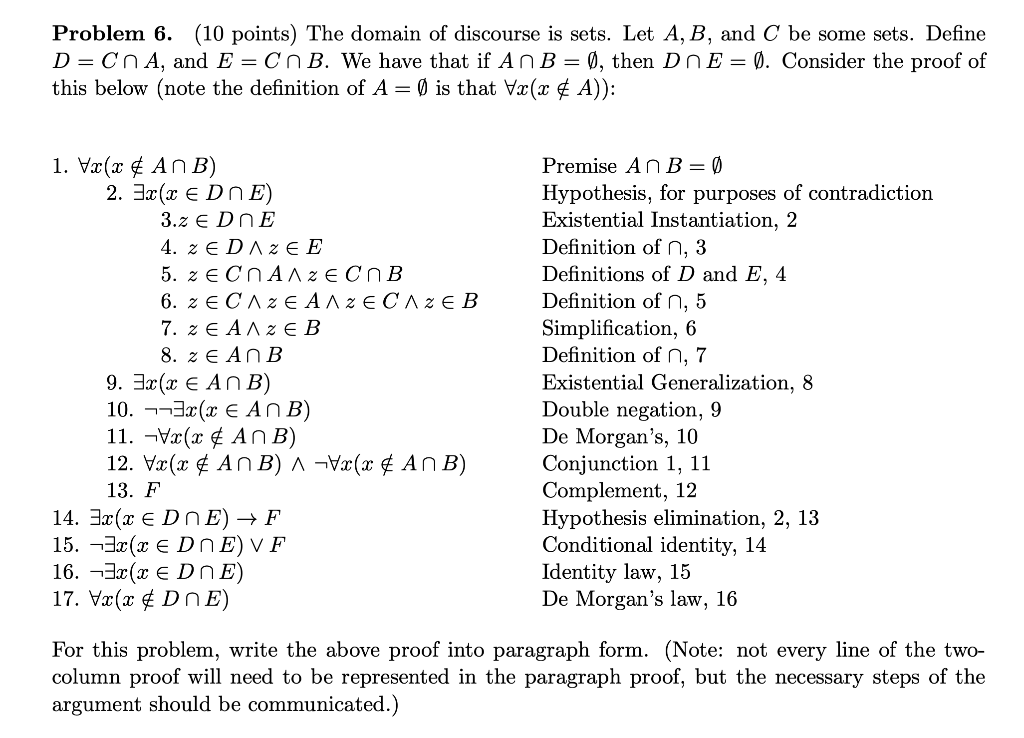 Solved Problem 6. (10 points) The domain of discourse is | Chegg.com