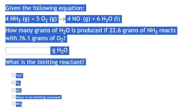 Solved How many grams of H2O is produced if 22.6 grams of | Chegg.com