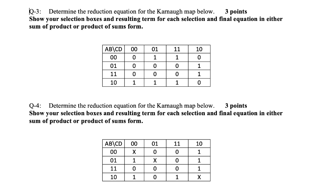 Solved -3: Determine the reduction equation for the Karnaugh | Chegg.com