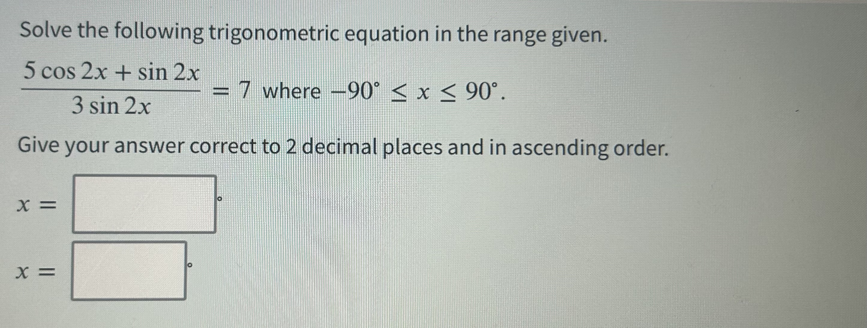 Solved Solve the following trigonometric equation in the | Chegg.com
