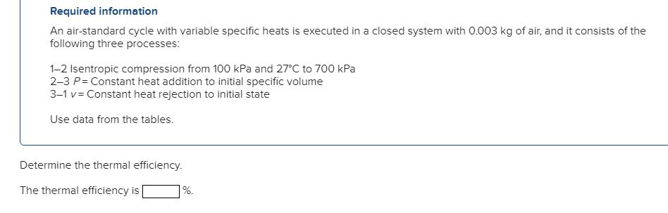 Solved Required information An air-standard cycle with | Chegg.com