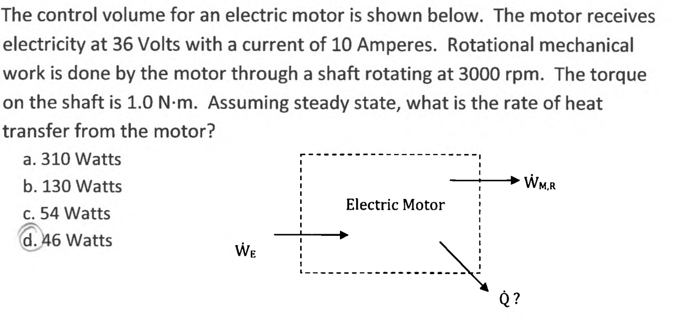 Solved The control volume for an electric motor is shown | Chegg.com