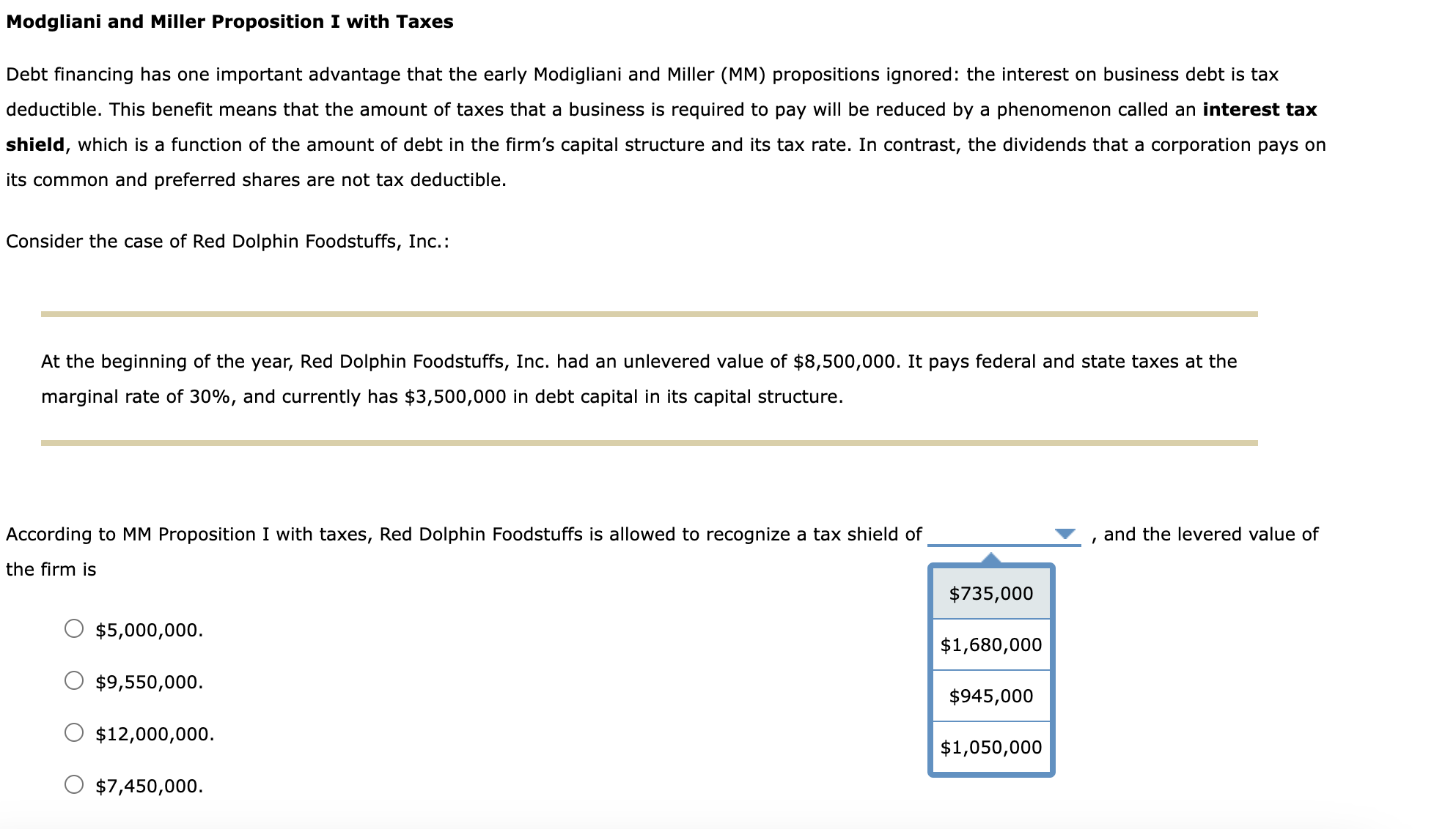 Solved Modgliani and Miller Proposition I with Taxes Debt | Chegg.com