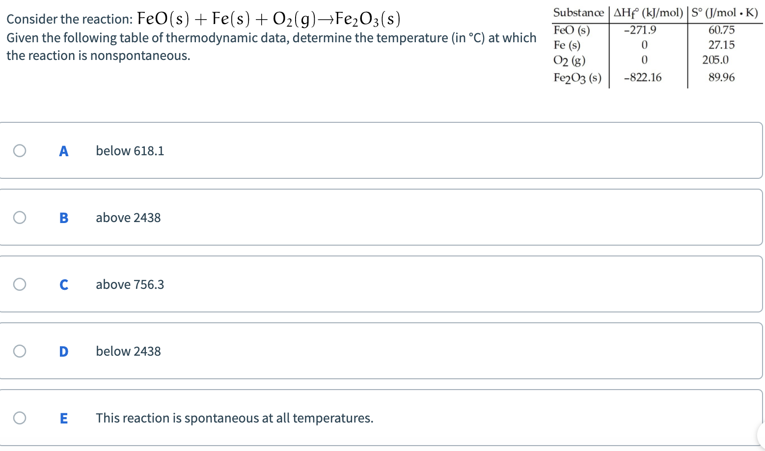 Solved Consider the reaction: FeO(s) + Fe(s) + O2(g)Fe2O3(s) | Chegg.com