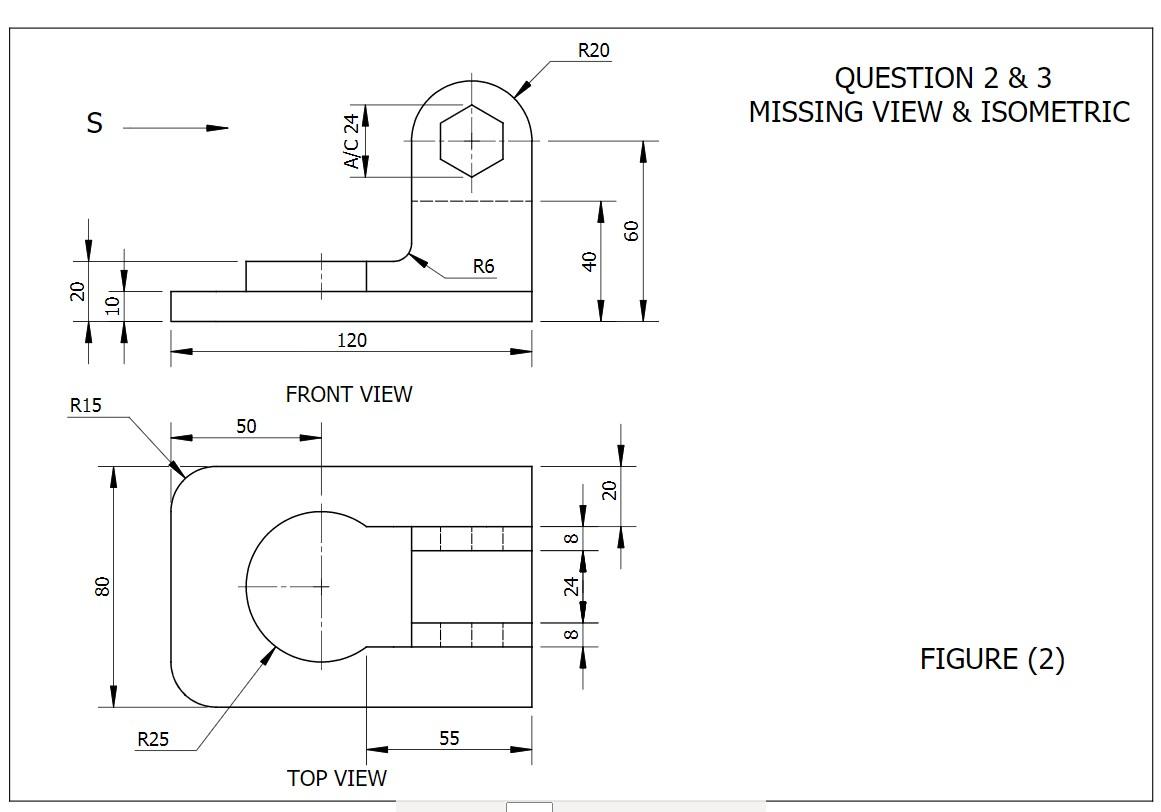 Solved using AutoCAD Mechanical Draw the given Front & | Chegg.com